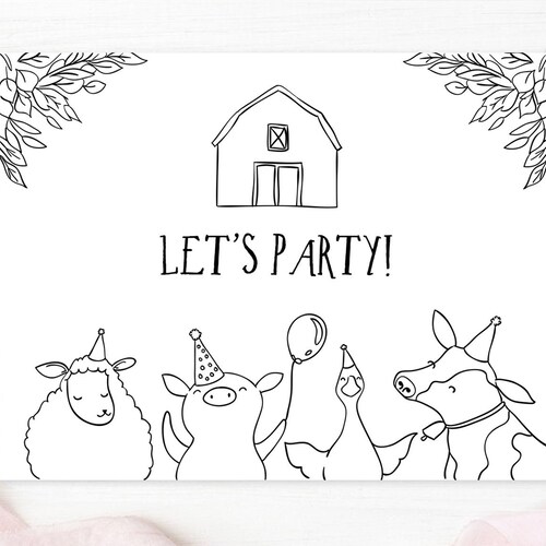 Coloring Page Farm Animals Birthday Party Activity Game Farm | Etsy