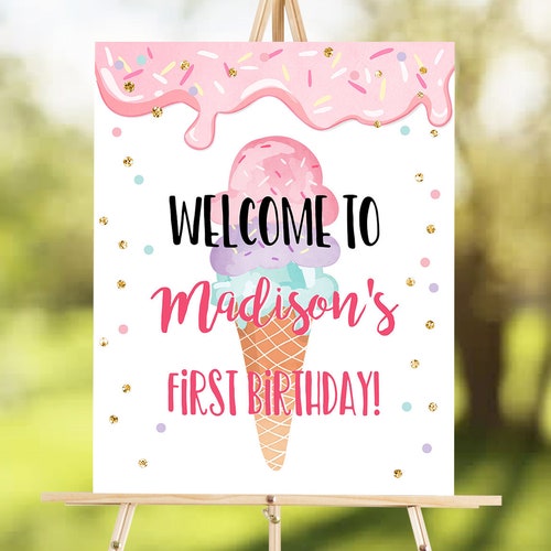Editable Ice Cream Truck Party Welcome Sign Ice Cream Birthday - Etsy