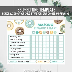 Editable Donut Reward Chart for Boys Printable Donut Chore Chart for ...