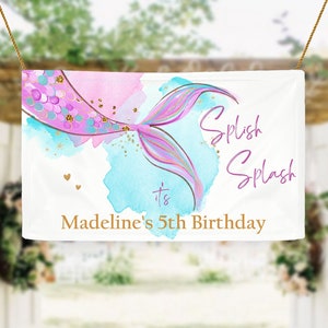 Editable Mermaid Backdrop Banner Mermaid Birthday Girl Pink Purple Gold ...