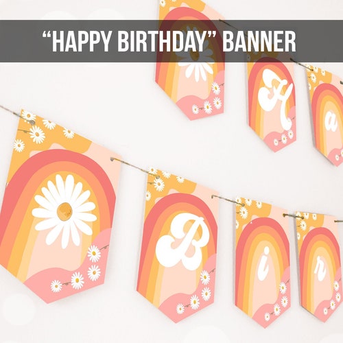 Retro Daisy Happy Birthday Banner Instant Download - Etsy