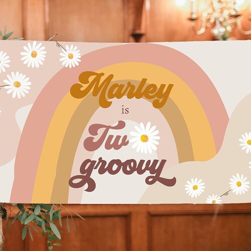 Editable Groovy Birthday Backdrop Two Groovy Birthday Girl - Etsy