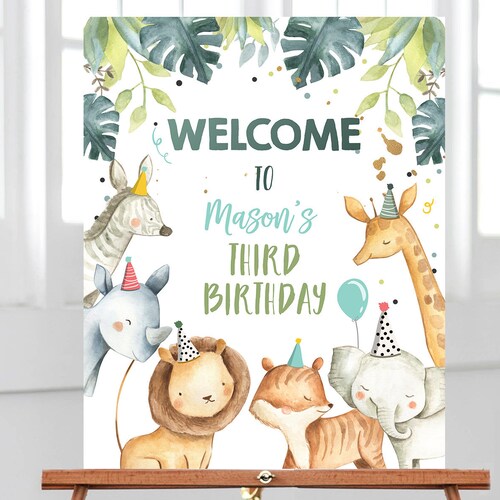 Editable Safari Animals Welcome Sign Party Animals Sign Zoo - Etsy