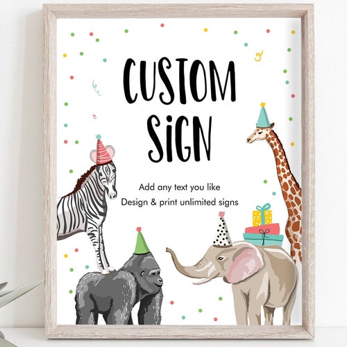 Editable Custom Sign Party Animals Sign Wild One Animals Decor - Etsy
