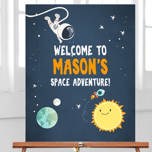 Editable Outer Space Astronaut Welcome Sign Birthday Baby | Etsy