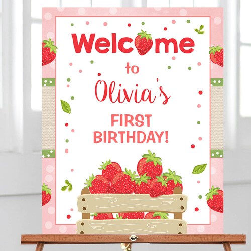 Editable Strawberry Welcome Sign Strawberry Birthday Party | Etsy