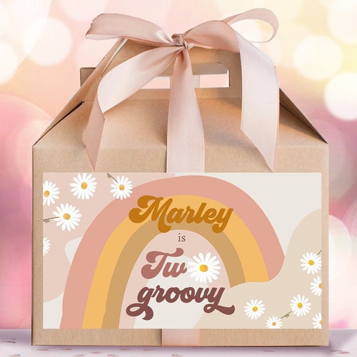 Editable Groovy Birthday Party Gable Box Favor Label Hippie - Etsy