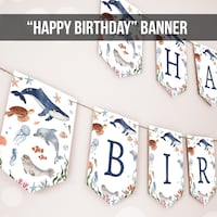 EDITABLE Under the Sea Banner Birthday Oneder the Sea Animals Ocean ...