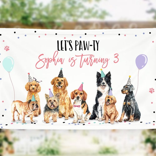 Editable Puppy Backdrop Banner Pink Dog Birthday Puppy - Etsy