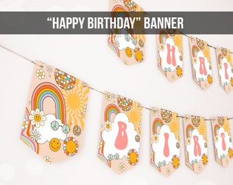 Groovy Happy Birthday Banner Retro Floral 70's Hippie - Etsy