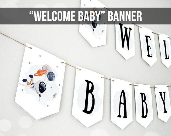 Welcome Baby Banner Outer Space Planets Banner Boy Galaxy Baby - Etsy