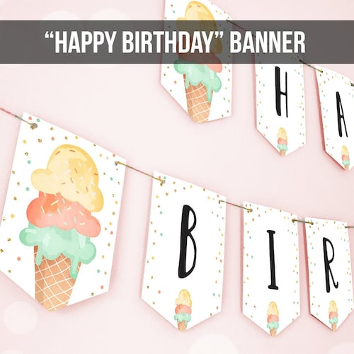 Happy Birthday Banner Ice Cream Birthday Party Mint Ice Cream - Etsy