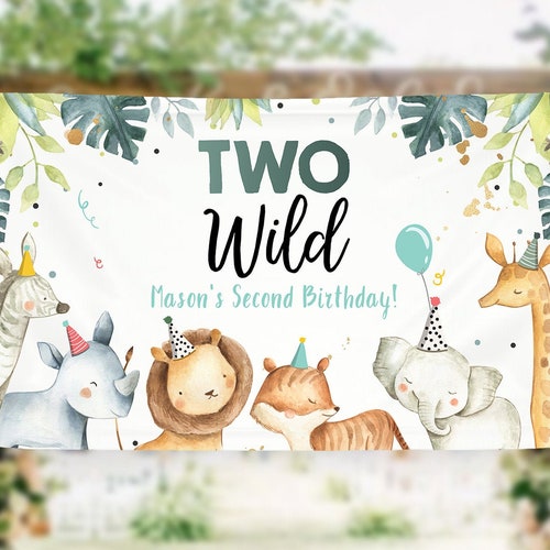 Editable Party Animals Birthday Backdrop Banner Safari Animals - Etsy