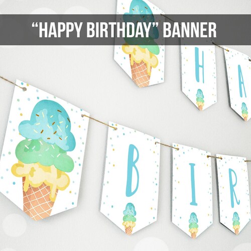 Happy Birthday Banner Ice Cream Birthday Party Mint Ice Cream - Etsy