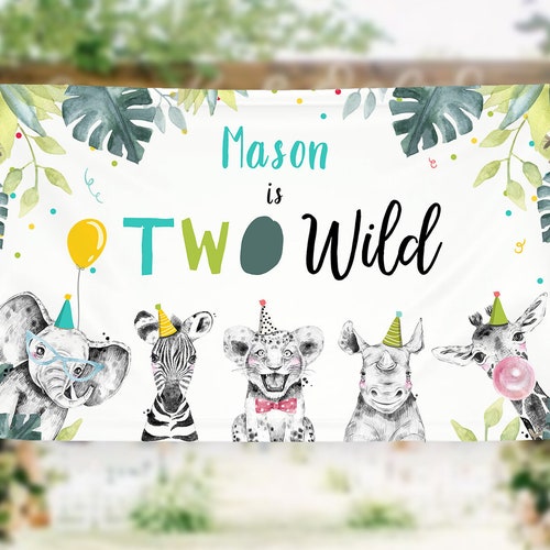 Editable Two Wild Party Animals Birthday Backdrop Banner - Etsy