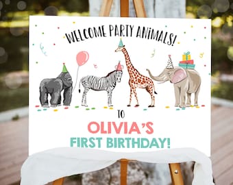 Editable Party Animals Welcome Sign Party Animal Sign Zoo Safari ...