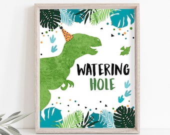 Watering Hole Birthday Sign Drink Table Decor Dinosaur Birthday Dino ...