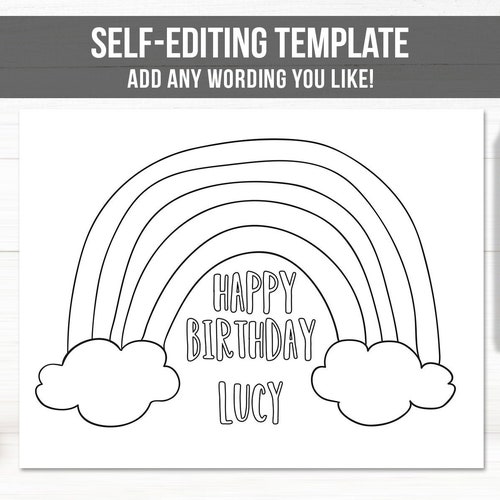 Editable Coloring Page Rainbow Birthday Party Activity Game - Etsy