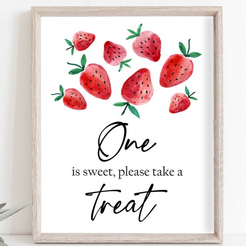 One is Sweet Take a Treat Strawberry First Birthday Sign Girl - Etsy