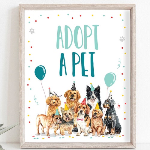 Adopt a Pet Birthday Sign Table Decor Dog Birthday Party Pink - Etsy
