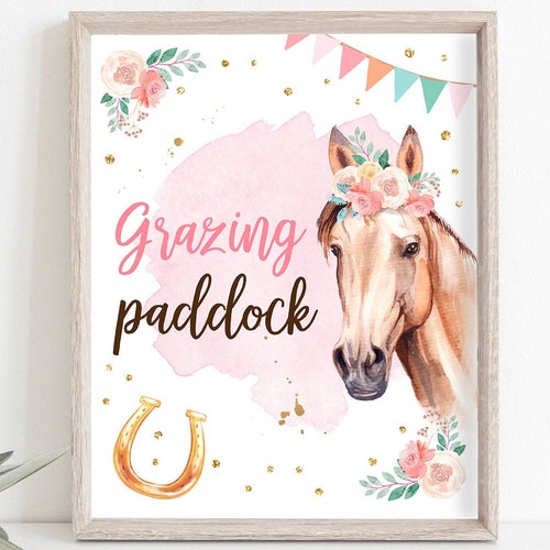 Grazing Paddock Sign Cowgirl Party Decor Floral Pink Horse - Etsy