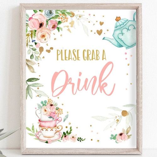 Tea Party Sign Tea Birthday Party Sign Pink Gold Floral Tea - Etsy