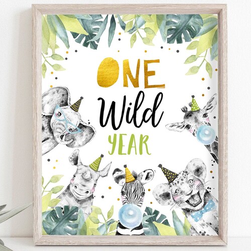 One Wild Year Banner First Birthday Sign Forest Theme Decor | Etsy