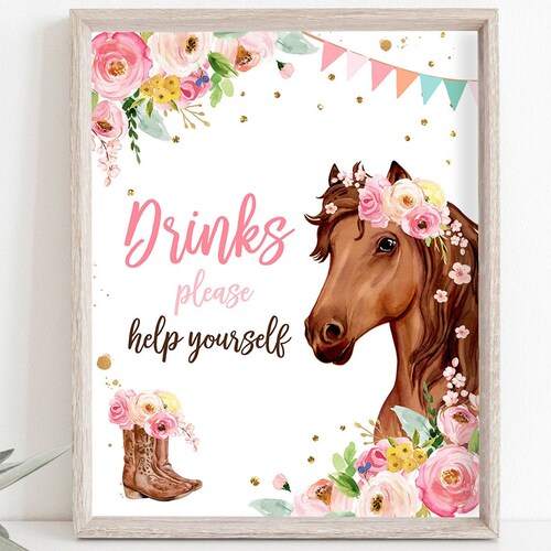 Pony Rides Sign Horse Party Sign Table Decor Floral Horse - Etsy