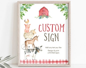 Editable Custom Sign Farm Animals Sign Boy Barnyard Birthday ...