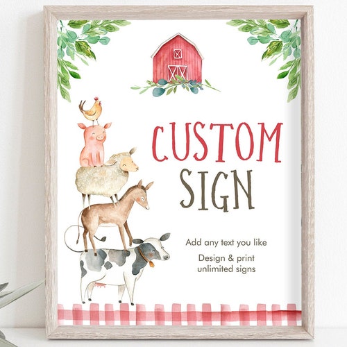 Editable Custom Sign Farm Animals Sign Boy Barnyard Birthday - Etsy