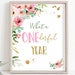 First Birthday Sign 1st Birthday Party Sign Flowers Pink and Gold Coral ...