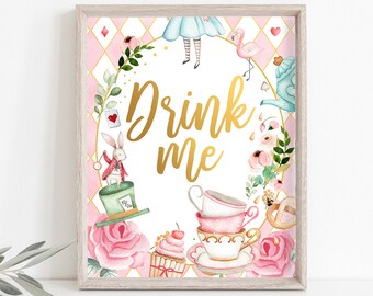 Alice in Wonderland Party Sign Drink Me Printable Sign - Etsy