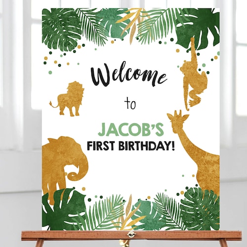 Editable Safari Animals Welcome Sign Wild One Poster Zoo | Etsy