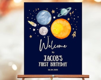 Editable Outer Space Birthday Welcome Sign 1st Birthday Boy Galaxy ...