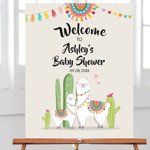 Editable Llama Welcome Sign Llama Baby Shower Welcome Baby - Etsy