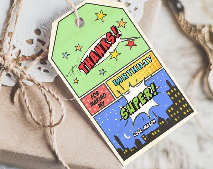 Comic Book Birthday Tags | Printable Superhero Birthday Gift Tags ...