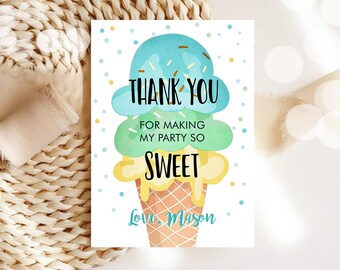 Editable Ice Cream Thank You Card Ice Cream Birthday Thank You Note ...