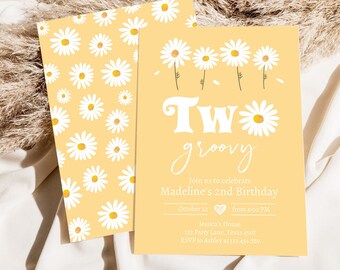 Two Groovy Birthday Party Invitation Template Editable - Etsy