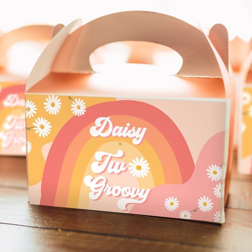 Editable Groovy Birthday Party Gable Box Favor Label Hippie - Etsy