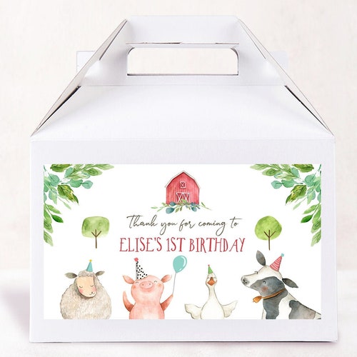 Farm Animals Gable Gift Box Label Boy Farm Birthday Treat Box | Etsy