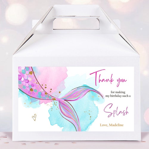 Mermaid Gable Gift Box Label Pink Mermaid Birthday Girl Favor - Etsy