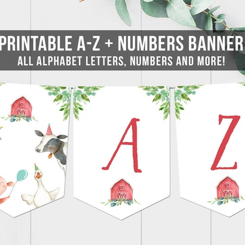 Farm Animals Birthday Banner A-Z Alphabet Numbers Banner Happy | Etsy