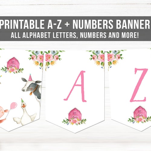 Farm Animals Birthday Banner A-Z Alphabet Numbers Banner Happy - Etsy