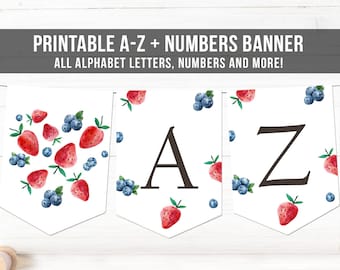 Blueberry Alphabet Banner Letters A to Z Numbers Blueberry Birthday ...