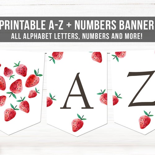 Strawberry Alphabet Banner Letters A to Z Numbers Strawberry - Etsy