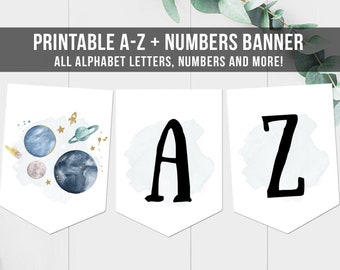 Space Alphabet Banner Letters A to Z Numbers Space Birthday Banner Boy ...