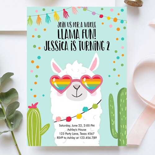 Editable Whole Llama Fun Birthday Invitation Llama Cactus - Etsy