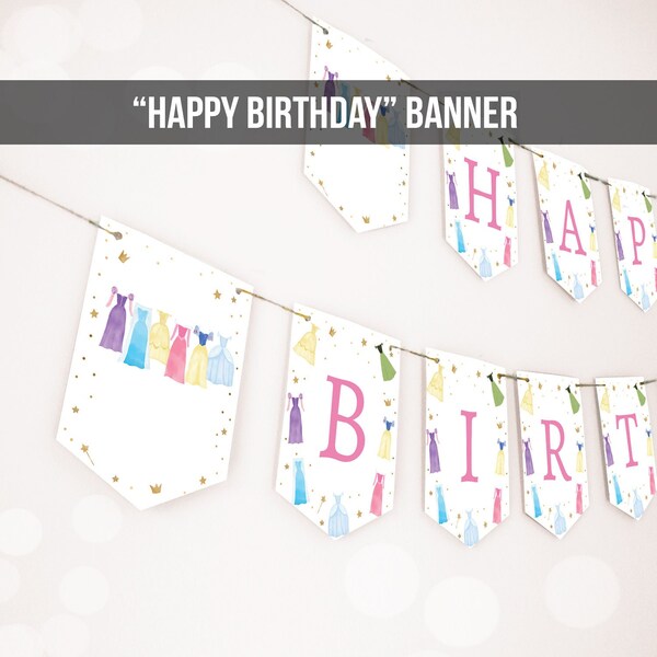 Princess Happy Birthday Printable Banner - Etsy