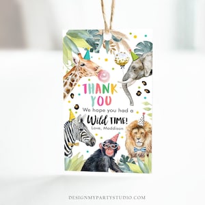 Editable Party Animals Favor Tags Wild One Animals Thank You Tags ...