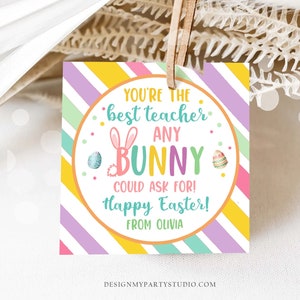 Editable Teacher Gift Tags Easter You're the Best Teacher Any Bunny ...